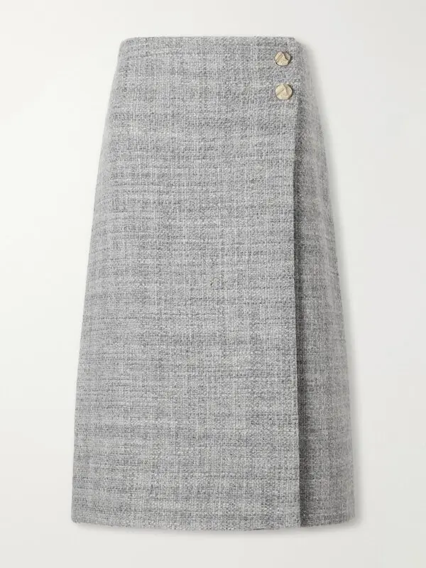 Cara Cara Luca Button-detailed Wool-blend Tweed Midi Skirt