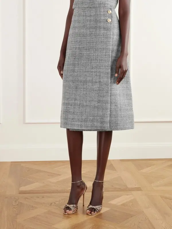 Cara Cara Luca Button-detailed Wool-blend Tweed Midi Skirt