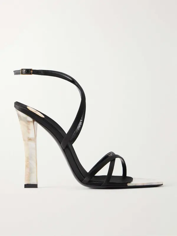 Saint Laurent Lutetia 110 Mother-of-pearl And Crepe-satin Sandals - Black
