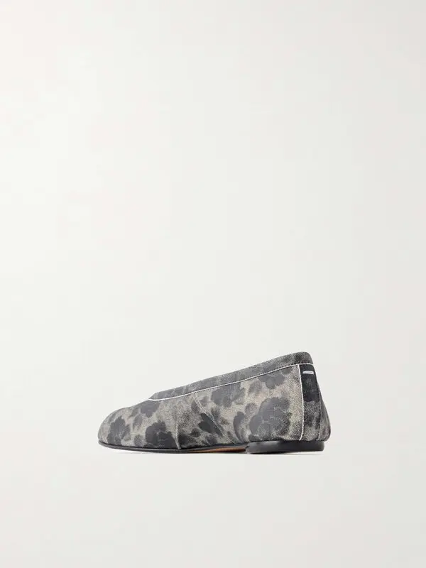 MAISON MARGIELA Tabi Split-toe Floral-print Distressed-leather Ballet Flats