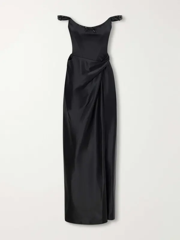 VIVIENNE WESTWOOD Camille + Mabel Bead-embellished Draped Duchess-satin Corset Gown - Black