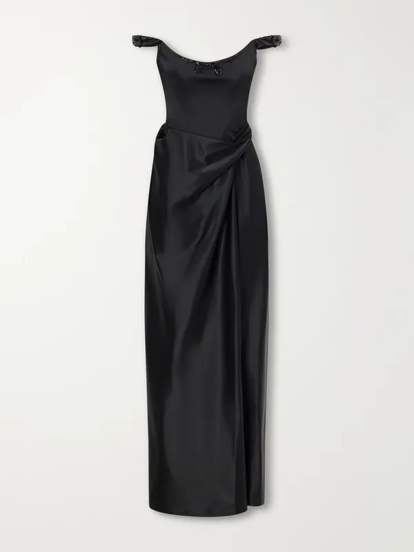 VIVIENNE WESTWOOD Camille + Mabel Bead-embellished Draped Duchess-satin Corset Gown - Black