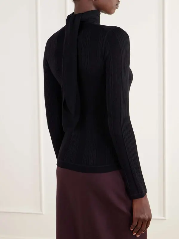Tory Burch Scarf-detailed Ribbed Wool Sweater