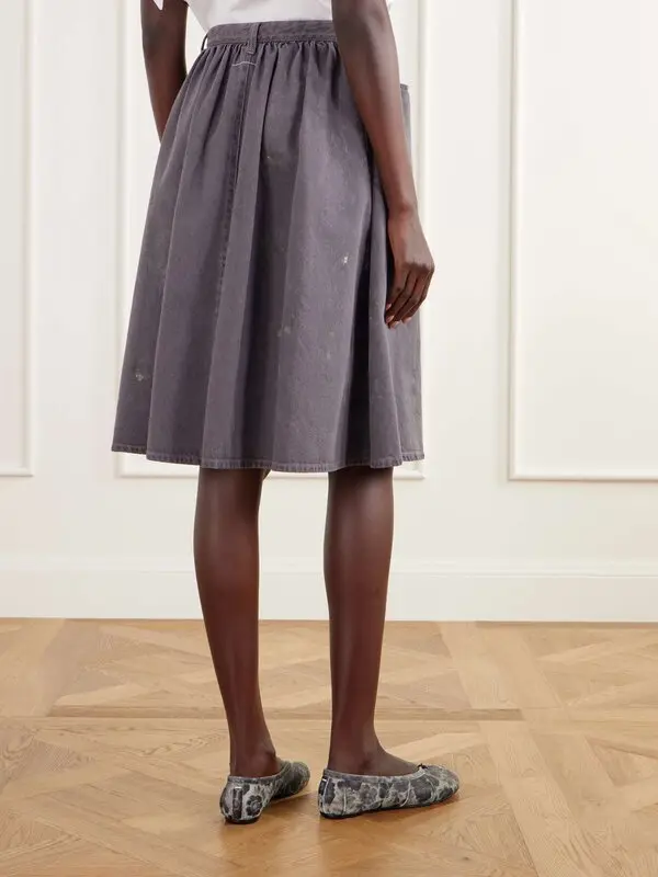 MAISON MARGIELA Gathered Paint-splattered Denim Midi Skirt