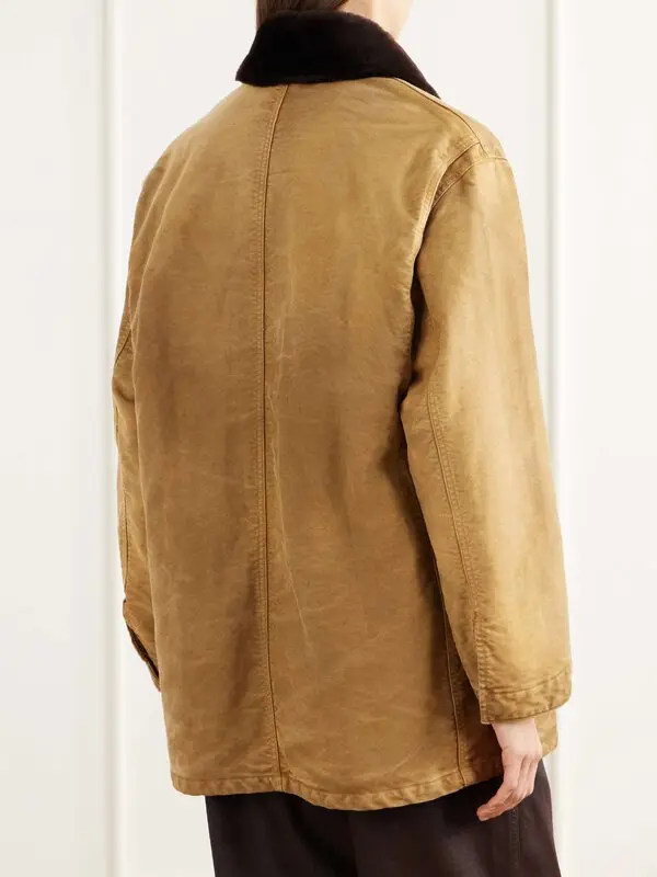 Auralee Garment-dyed Padded Shearling-trimmed Cotton-moleskin Jacket
