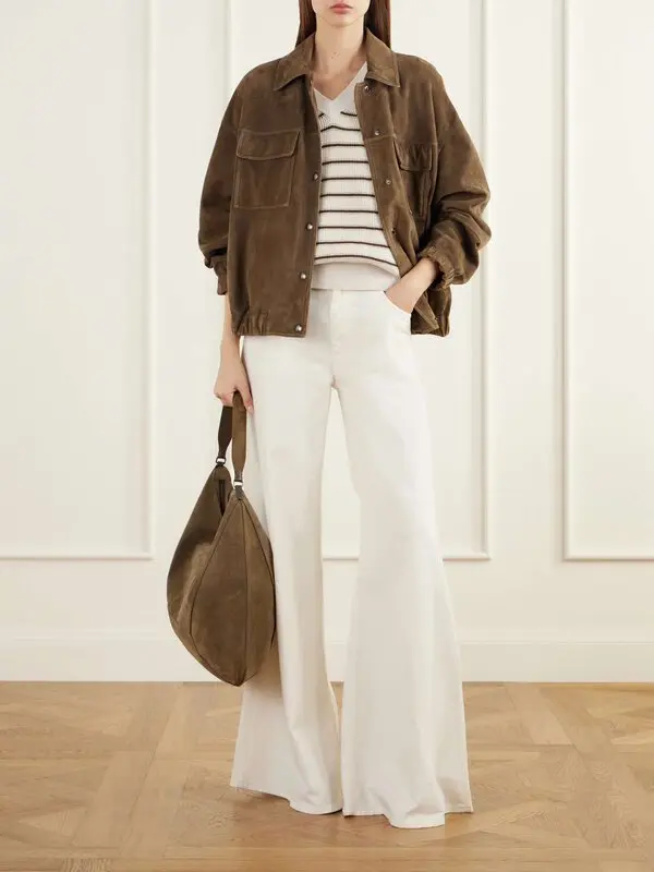 Brunello Cucinelli Gathered Paneled Suede Jacket