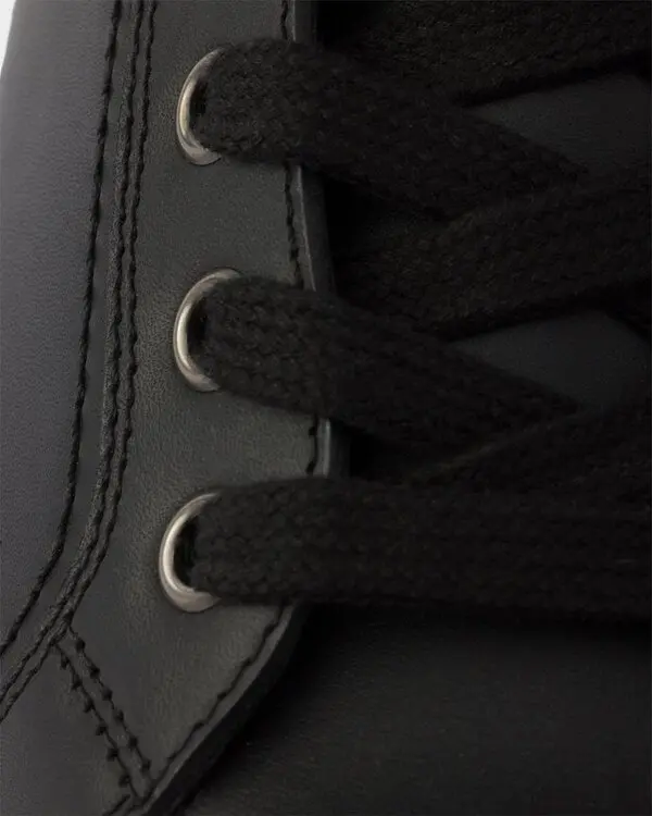 Prada Lace-up Leather And Re-nylon Booties - Black