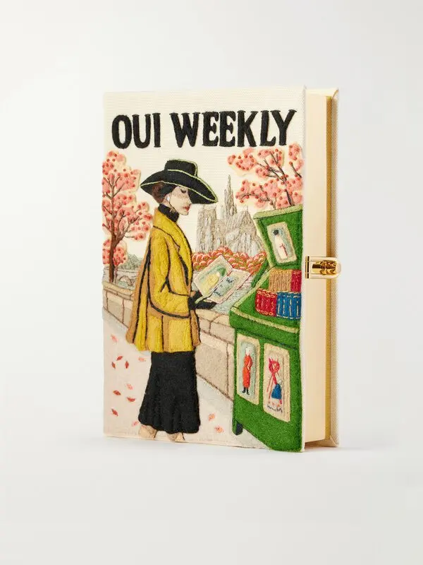 OLYMPIA LE-TAN Oui Weekly Embroidered Canvas Clutch - Parchment