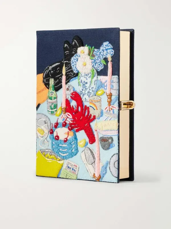 OLYMPIA LE-TAN Dinner Party Dreams Embroidered Canvas Clutch - Multi_1