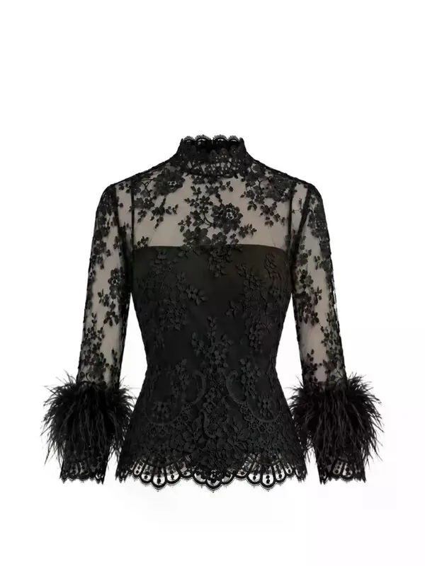 GEMY MAALOUF Feather-trim Lace Top