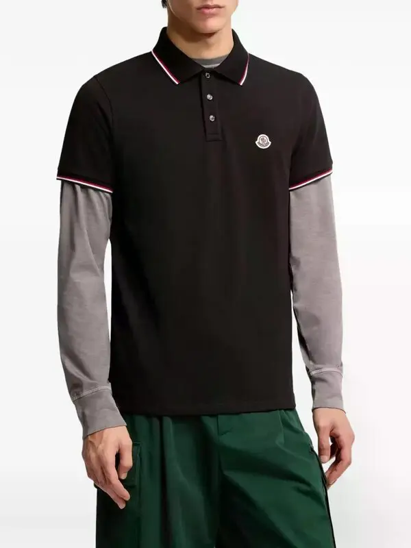 Moncler Tricolor-trimmed Cotton Piquet Polo Shirt - Black