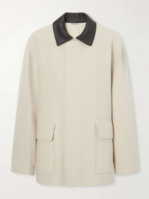 Auralee Leather-trimmed Wool-tweed Blouson Jacket