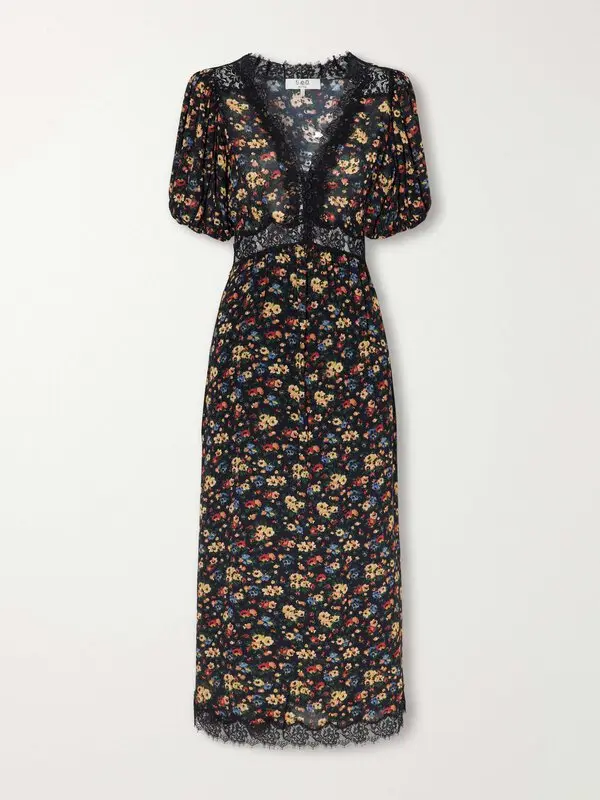 Sea Kaiya Floral-print Lace-trimmed Crepe De Chine Midi Dress - Multi