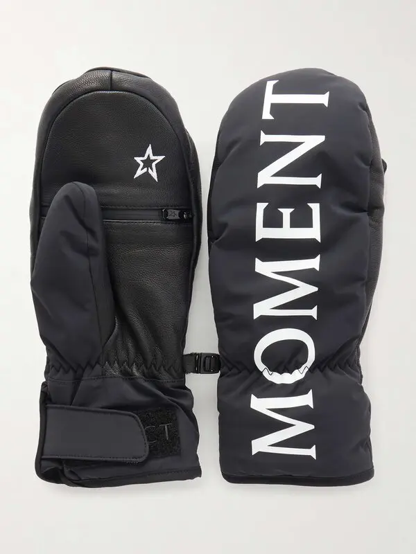 Perfect Moment Macro Logo-printed Padded Shell And Leather Mittens