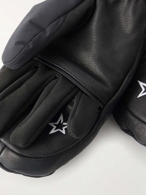 Perfect Moment Macro Logo-printed Padded Shell And Leather Mittens