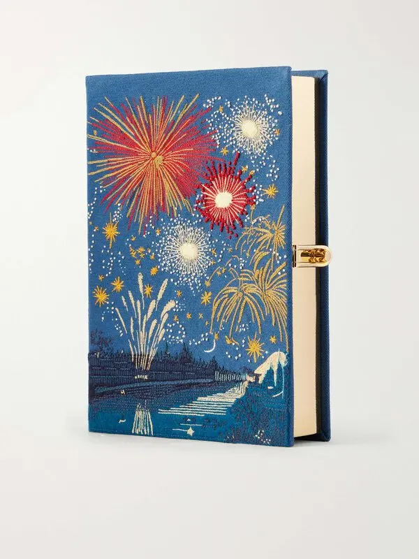 OLYMPIA LE-TAN Fireworks In Paris Embroidered Canvas Clutch - Navy