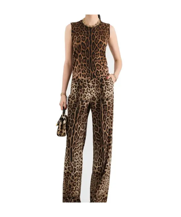 Dolce & Gabbana Leo-print Wool Top - Brown