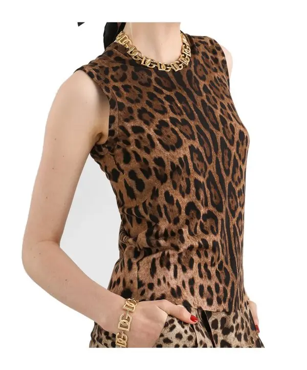 Dolce & Gabbana Leo-print Wool Top - Brown