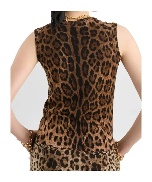 Dolce & Gabbana Leo-print Wool Top - Brown