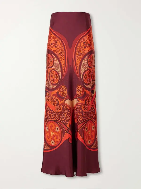 La DoubleJ Sleek Printed Silk-twill Maxi Skirt - Pink