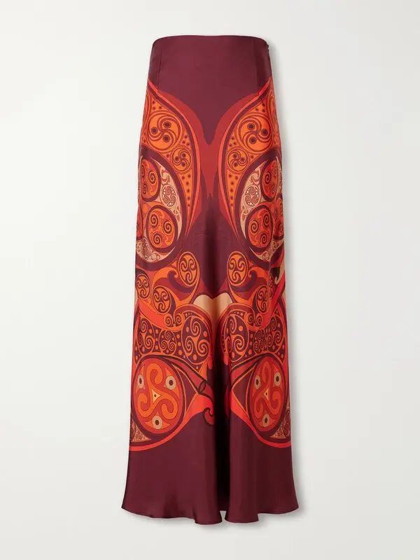 La DoubleJ Sleek Printed Silk-twill Maxi Skirt - Pink