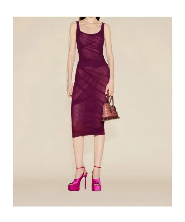 Attico Square-neck Mesh Sleeveless Dress