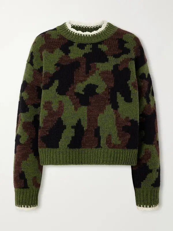Sea Channing Crochet-trimmed Jacquard-knit Wool Sweater - Green