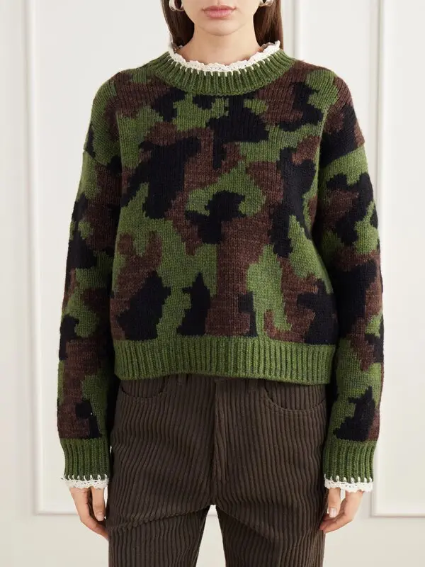 Sea Channing Crochet-trimmed Jacquard-knit Wool Sweater