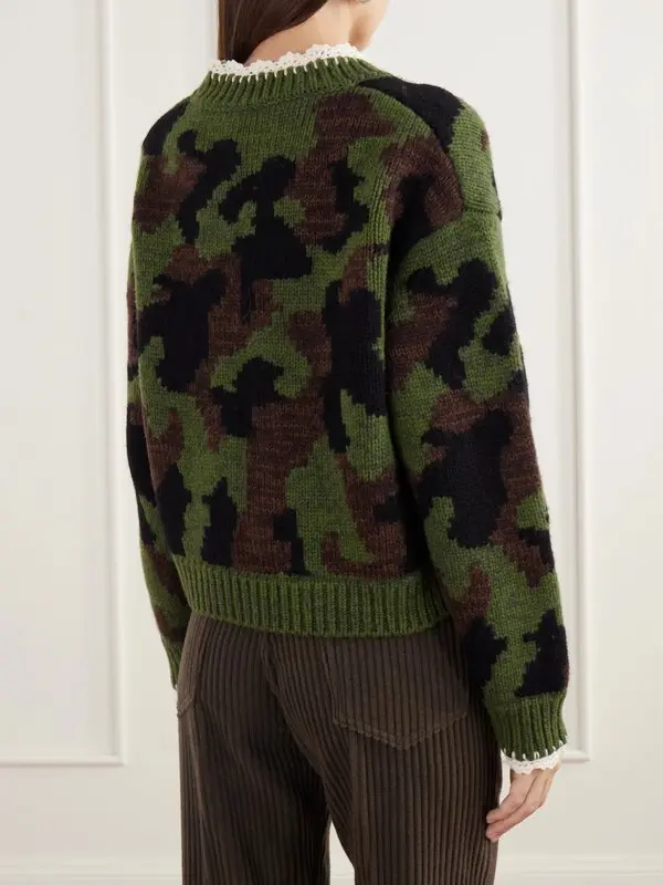 Sea Channing Crochet-trimmed Jacquard-knit Wool Sweater