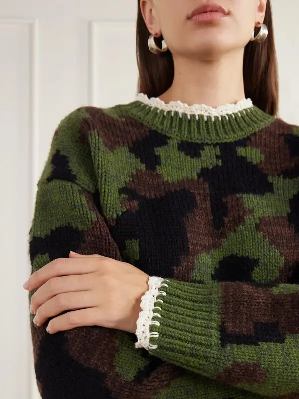 Sea Channing Crochet-trimmed Jacquard-knit Wool Sweater