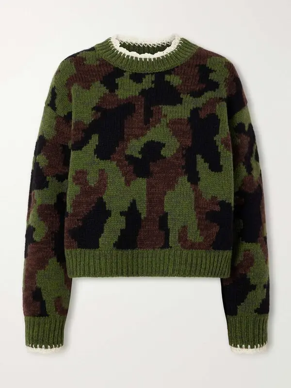 Sea Channing Crochet-trimmed Jacquard-knit Wool Sweater