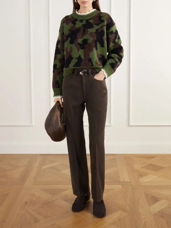 Sea Channing Crochet-trimmed Jacquard-knit Wool Sweater