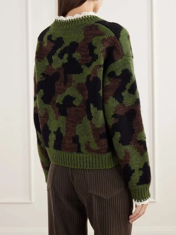 Sea Channing Crochet-trimmed Jacquard-knit Wool Sweater