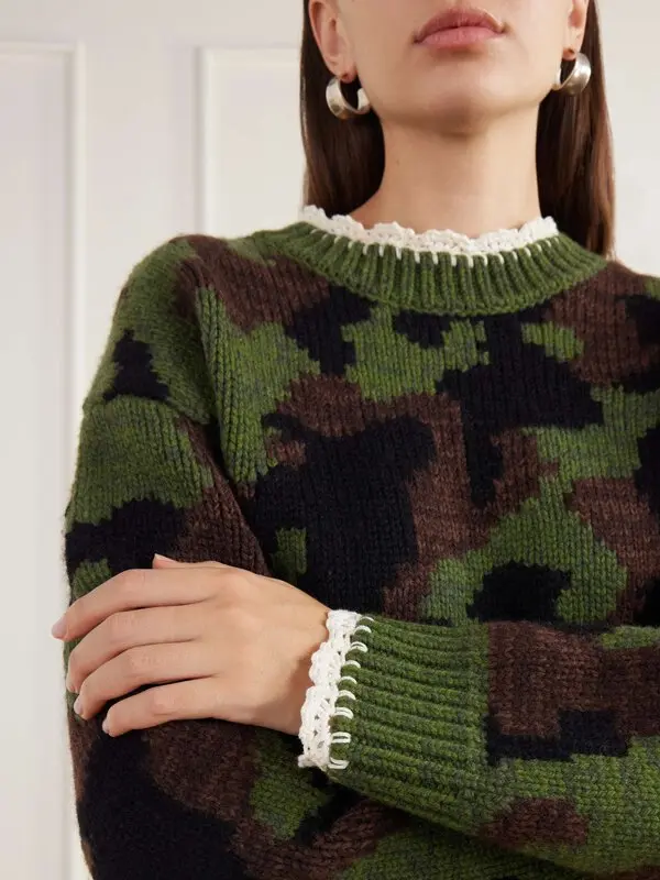 Sea Channing Crochet-trimmed Jacquard-knit Wool Sweater