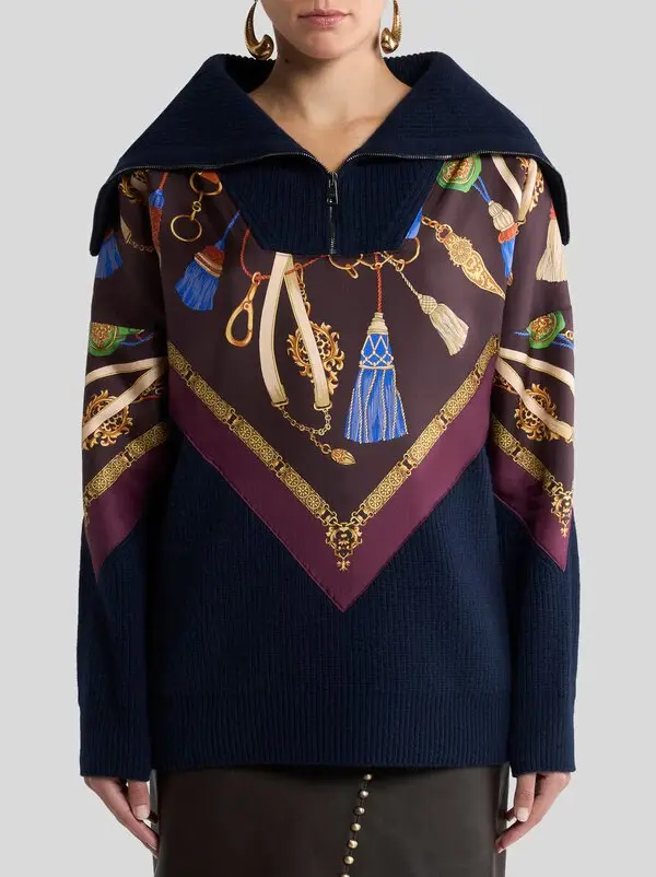Etro Pattern-panelled Half-zipped Jumper