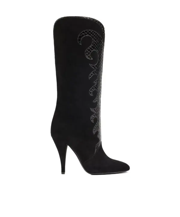 Valentino Garavani Boutade Suede Boot With Elaphe Details 105mm - Black