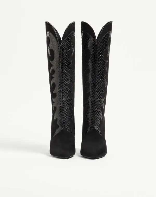 Valentino Garavani Boutade Suede Boot With Elaphe Details 105mm