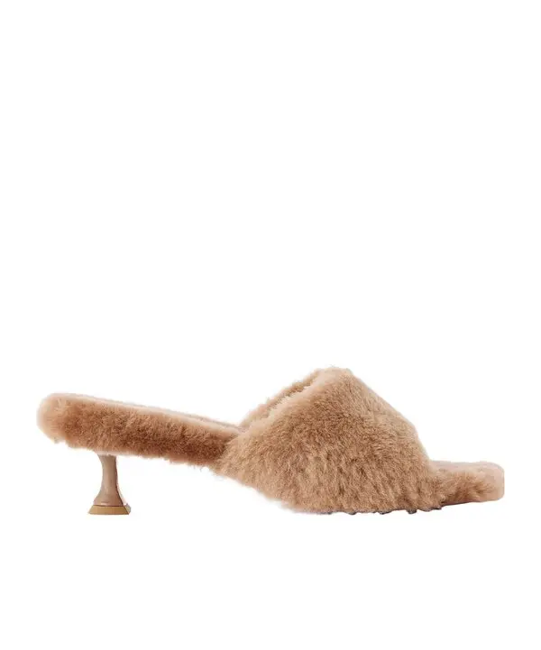 Amina Muaddi Shearling Sandals - Light Brown