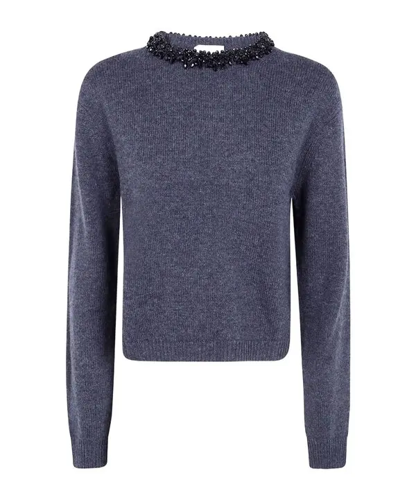 SEMICOUTURE Beaded Neck Knitted Sweater