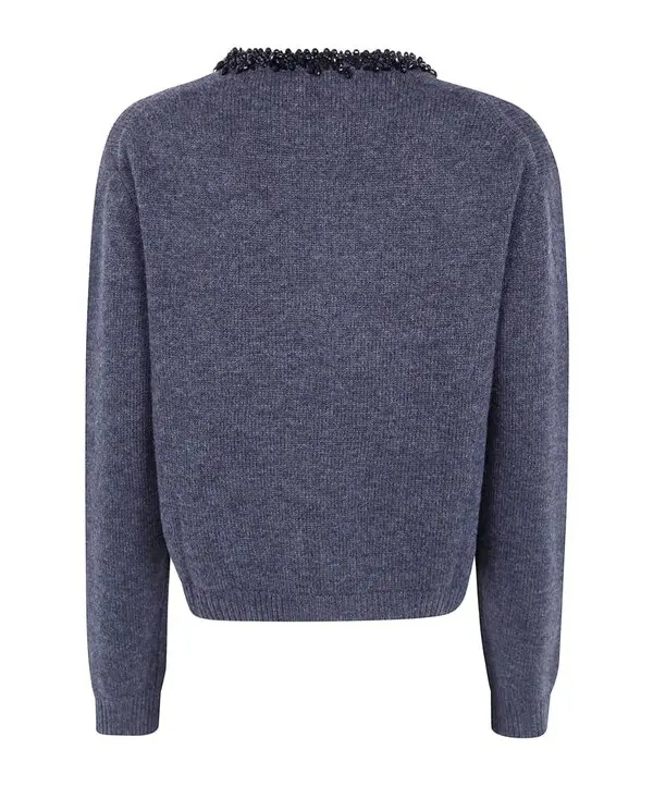 SEMICOUTURE Beaded Neck Knitted Sweater