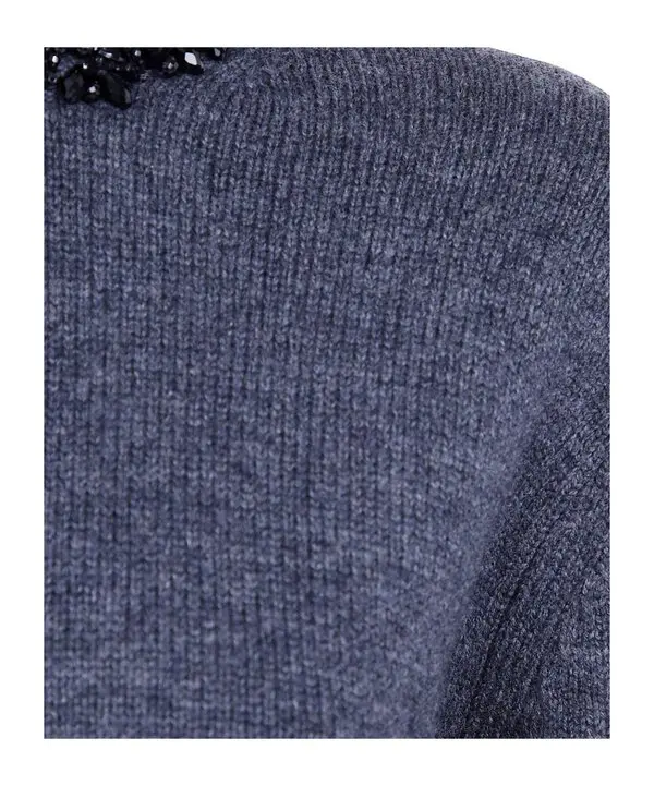 SEMICOUTURE Beaded Neck Knitted Sweater
