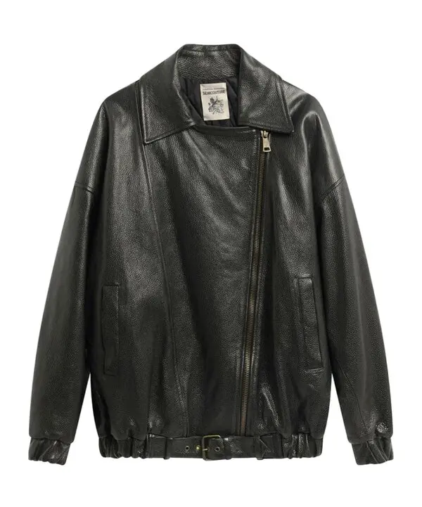 SEMICOUTURE Oversized Biker Leather Jacket - Black