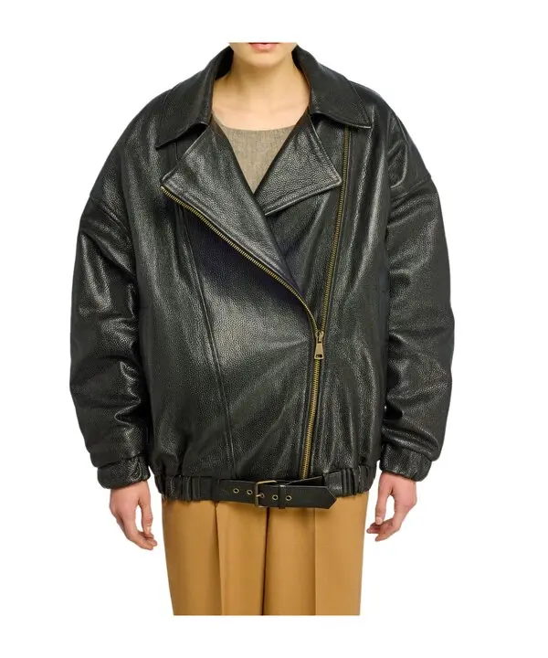 SEMICOUTURE Oversized Biker Leather Jacket