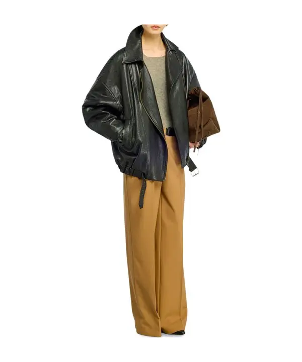 SEMICOUTURE Oversized Biker Leather Jacket
