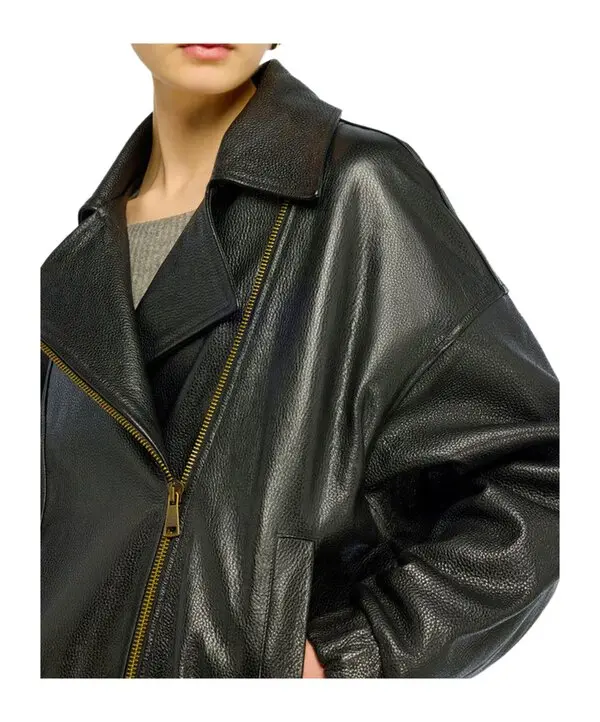 SEMICOUTURE Oversized Biker Leather Jacket