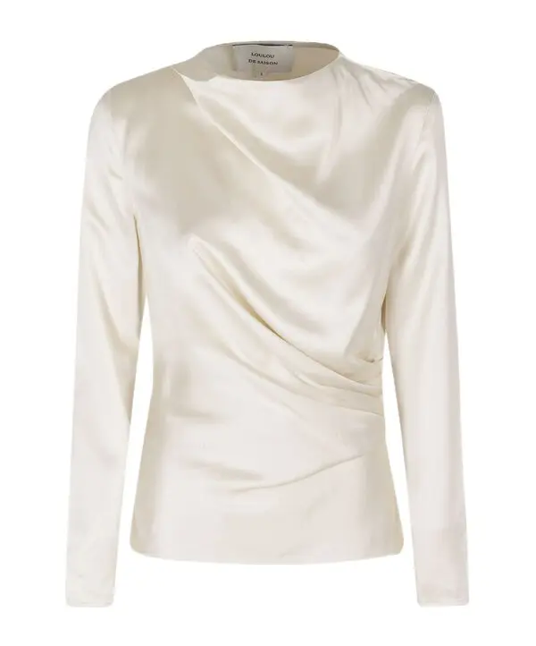 Loulou De Saison Anya Draped Long Sleeve Top - Ivory