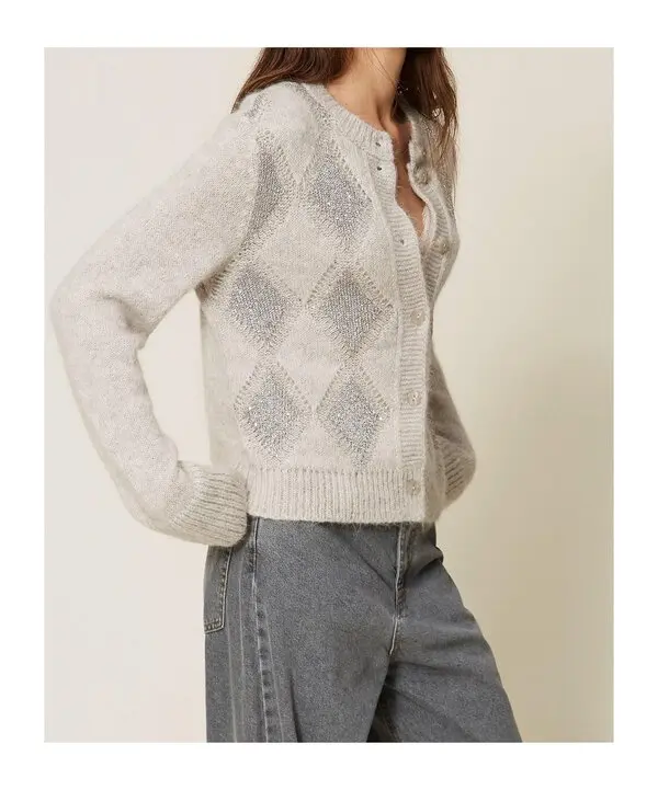 TWINSET Jacquard Diamond Cardigan