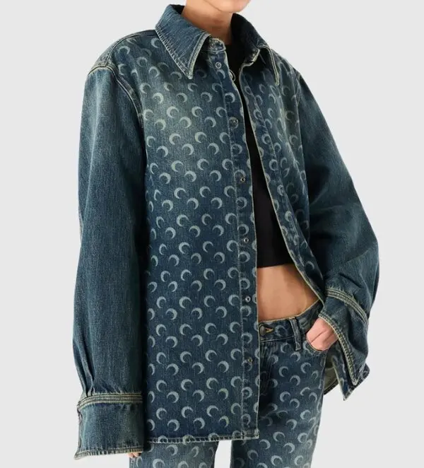 MARINE SERRE Denim Jacket With Laser-printed Full Moon Motif