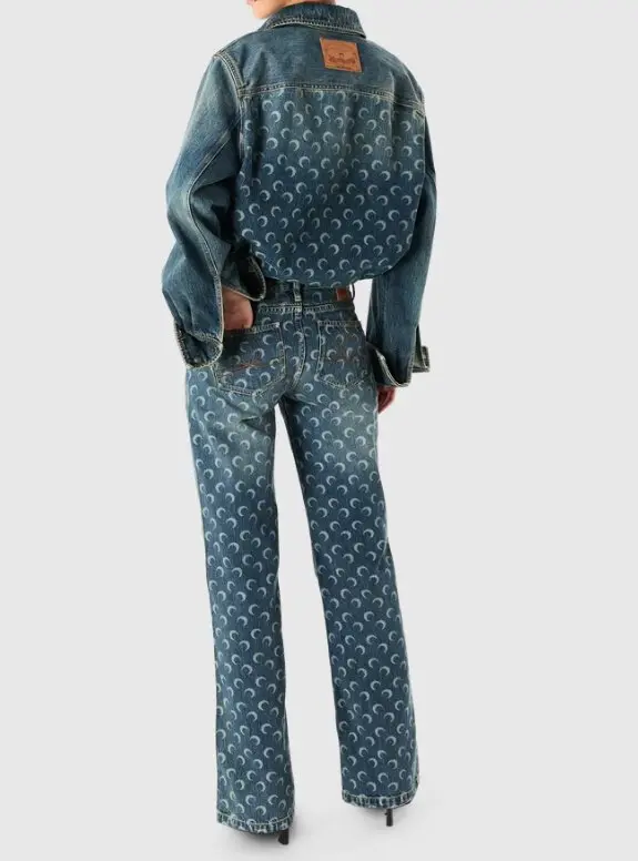MARINE SERRE Denim Jacket With Laser-printed Full Moon Motif