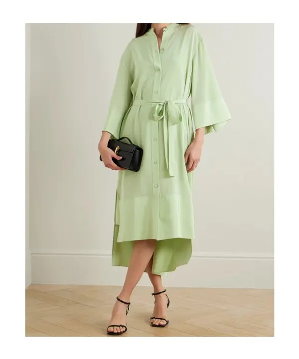JOSEPH Darious Belted Pleated Silk-crepe Midi Dress